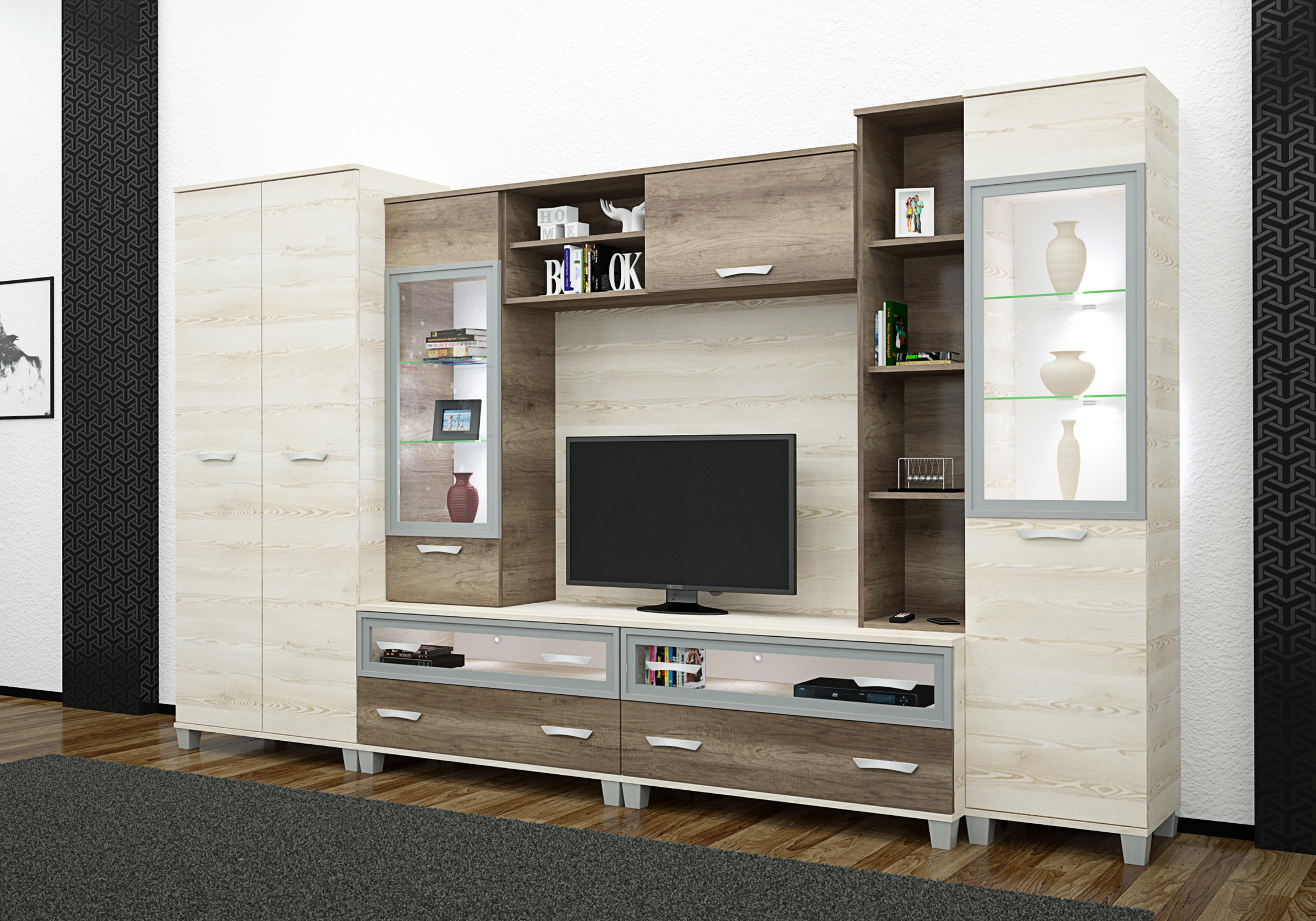 Dubai nappali szekrénysor 310 cm - Led világítással